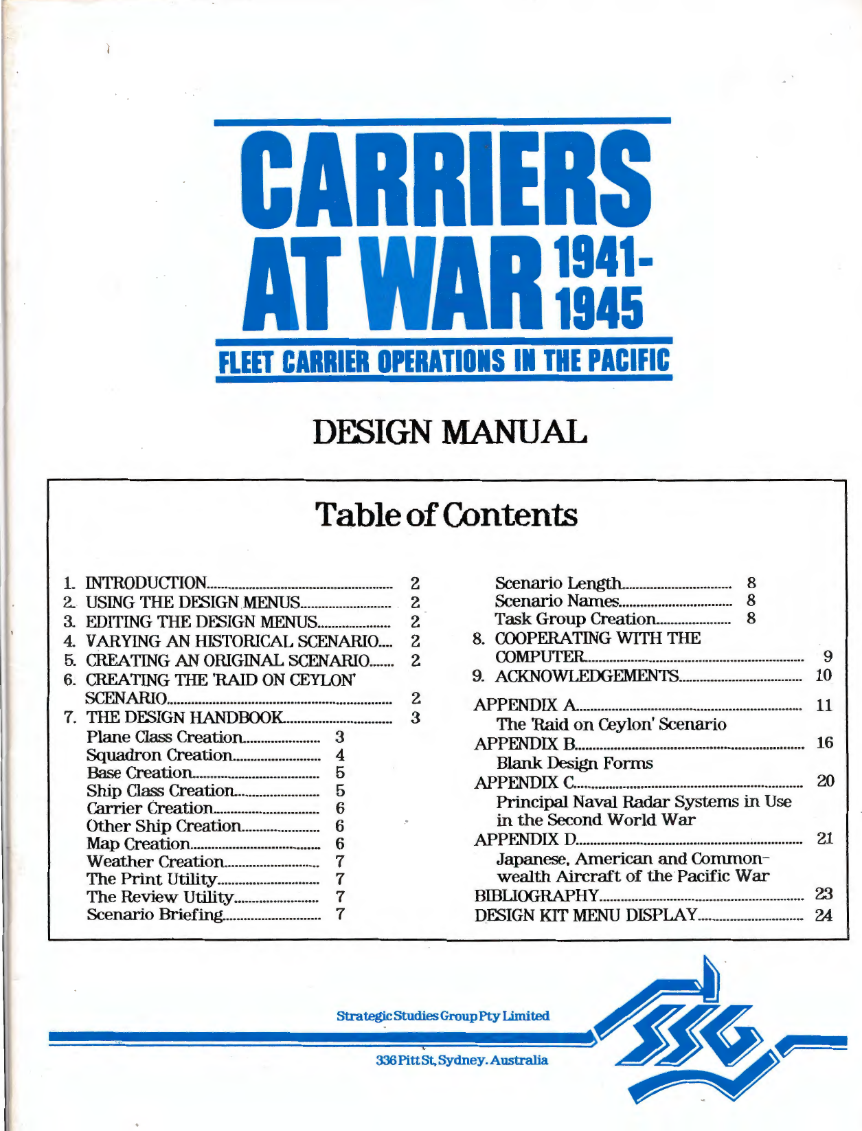 Carriers At War Design Manual