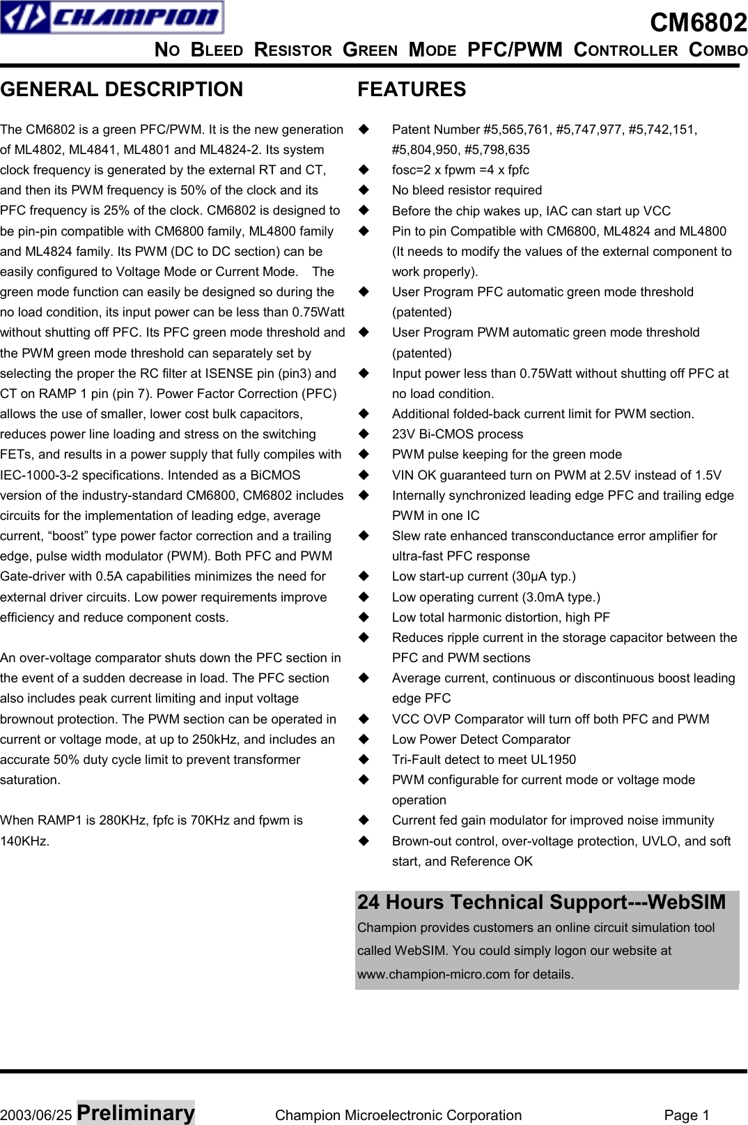 CM6802 Datasheet. Www.s manuals.com. Preliminary Champion