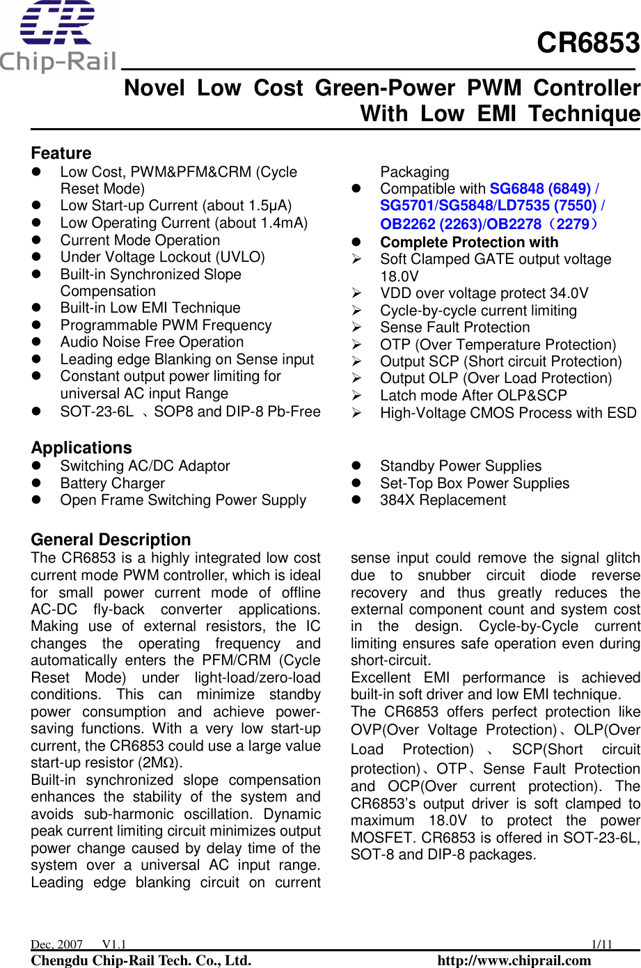 CR6853 Datasheet. Www.s manuals.com. Chip rail