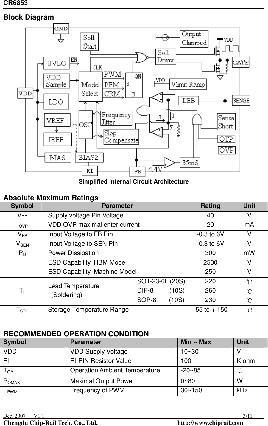 CR6853 Datasheet. Www.s manuals.com. Chip rail