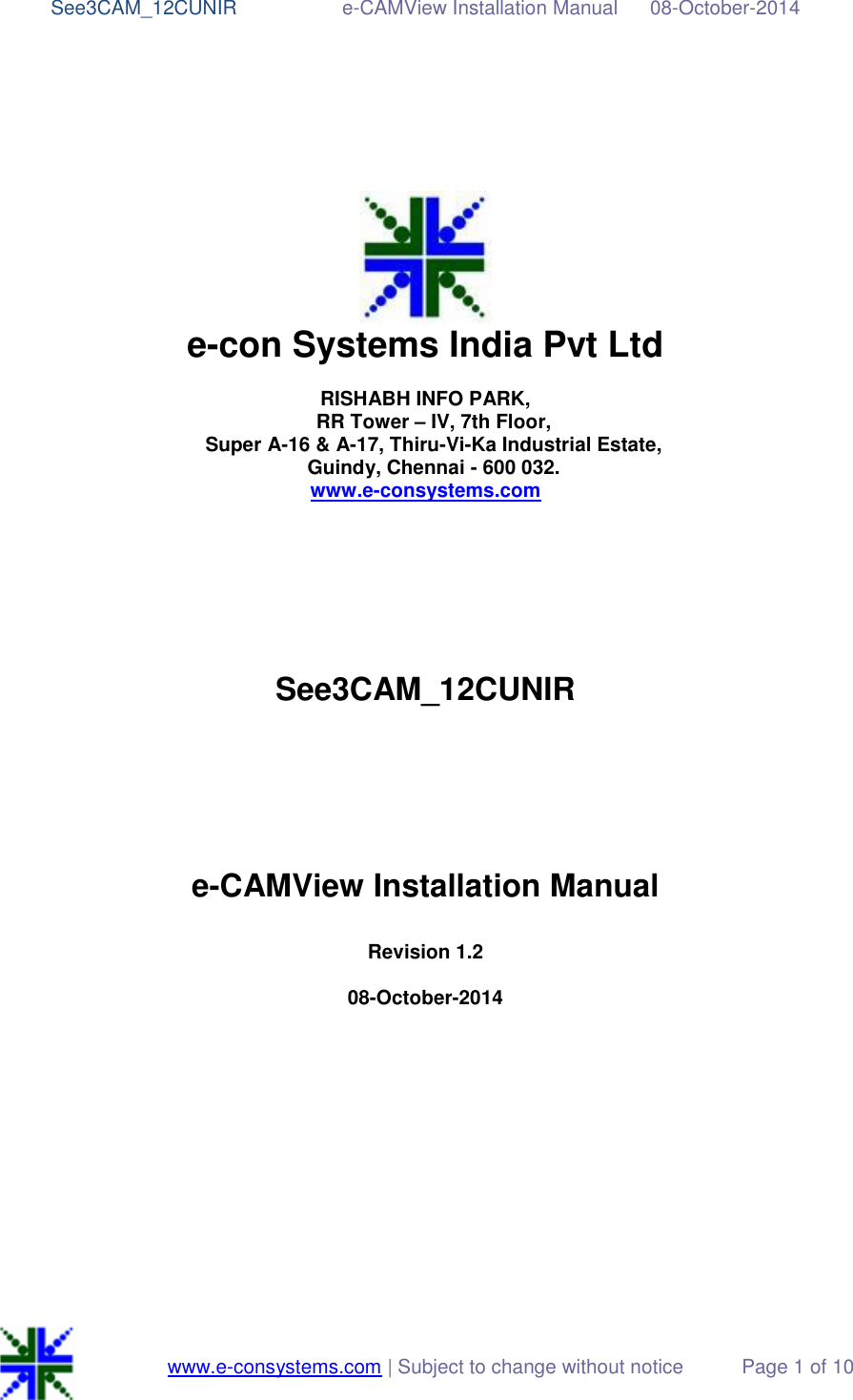 E CAMView Installation Manual For See3CAM_10CUG_1_3 con See3CAM 12CUNIR Windows SW Guide