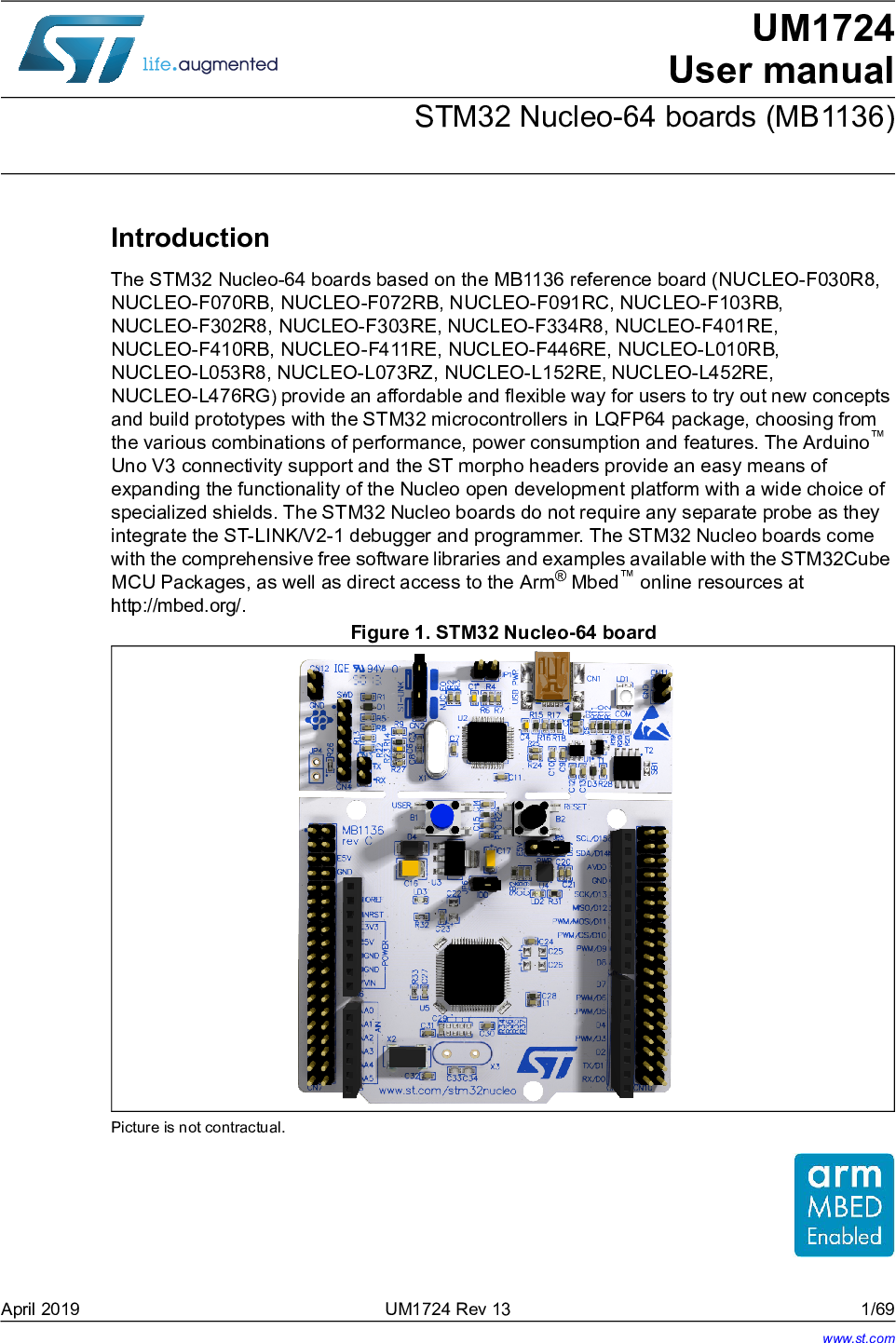 STM32 Nucleo 64 Boards (MB1136) UM1724 En.DM00105823 User Manual