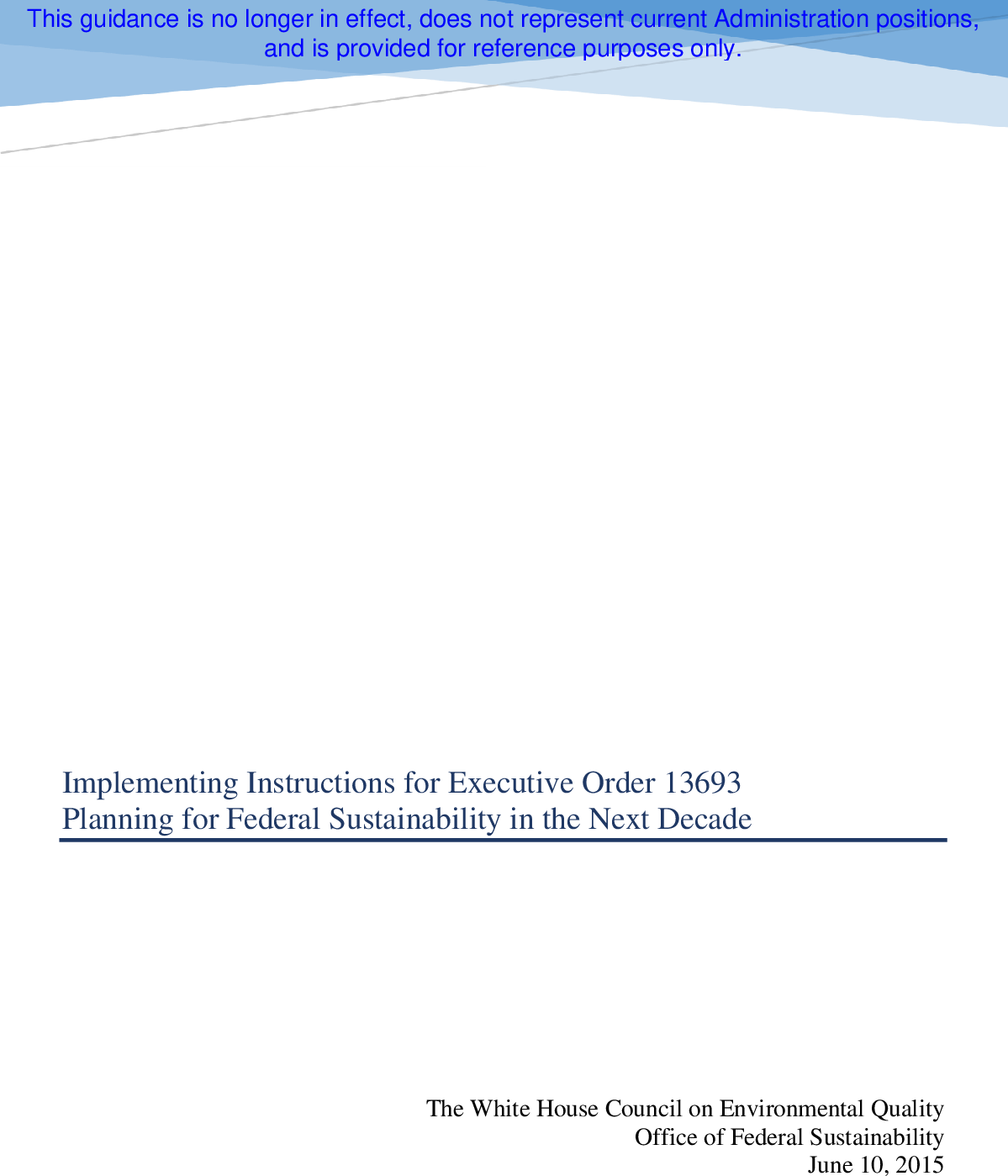 Implementing Instructions For Executive Order 13693 Planning Federal ...