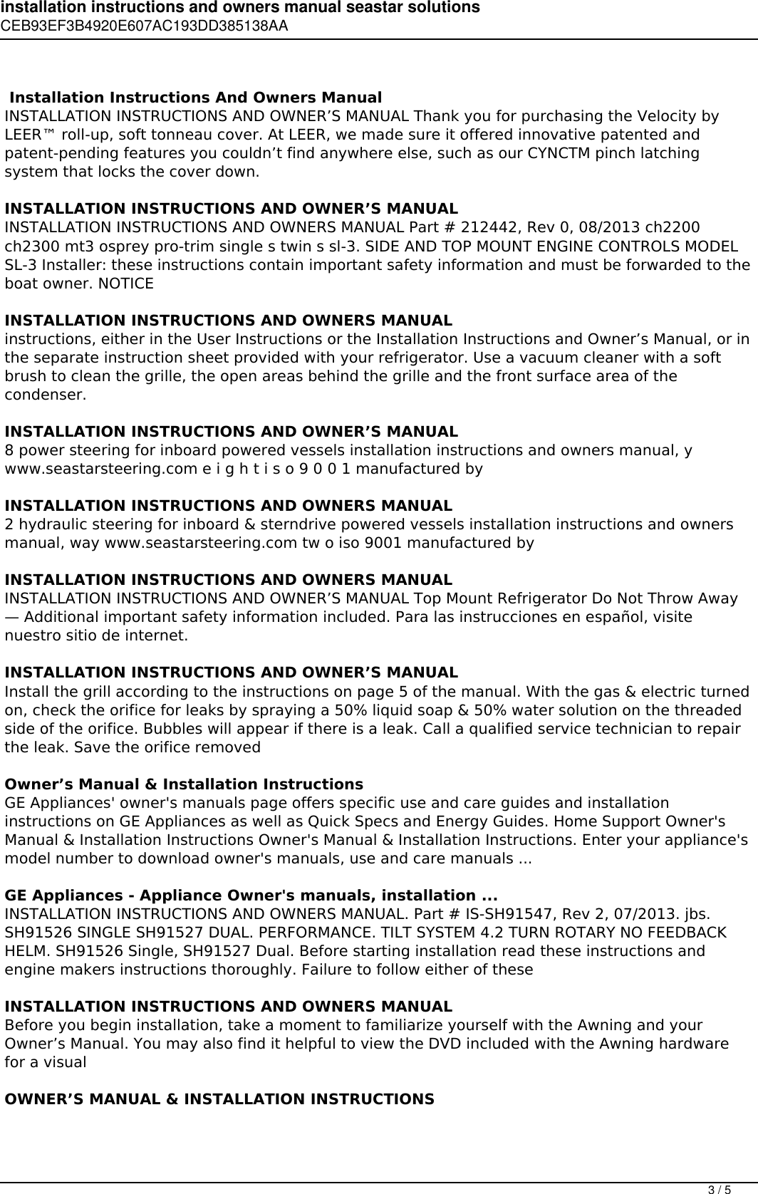 Installation Instructions And Owners Manual Seastar Solutions