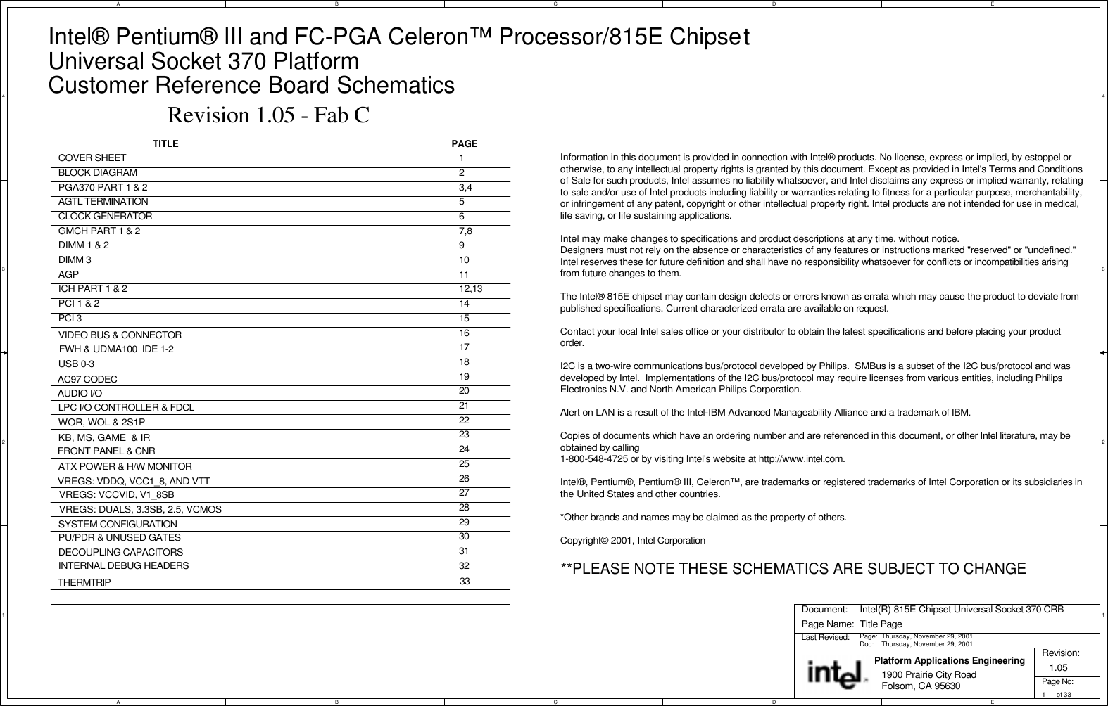 Intel 815E Schematics. Www.s manuals.com. R1.05 Schematics