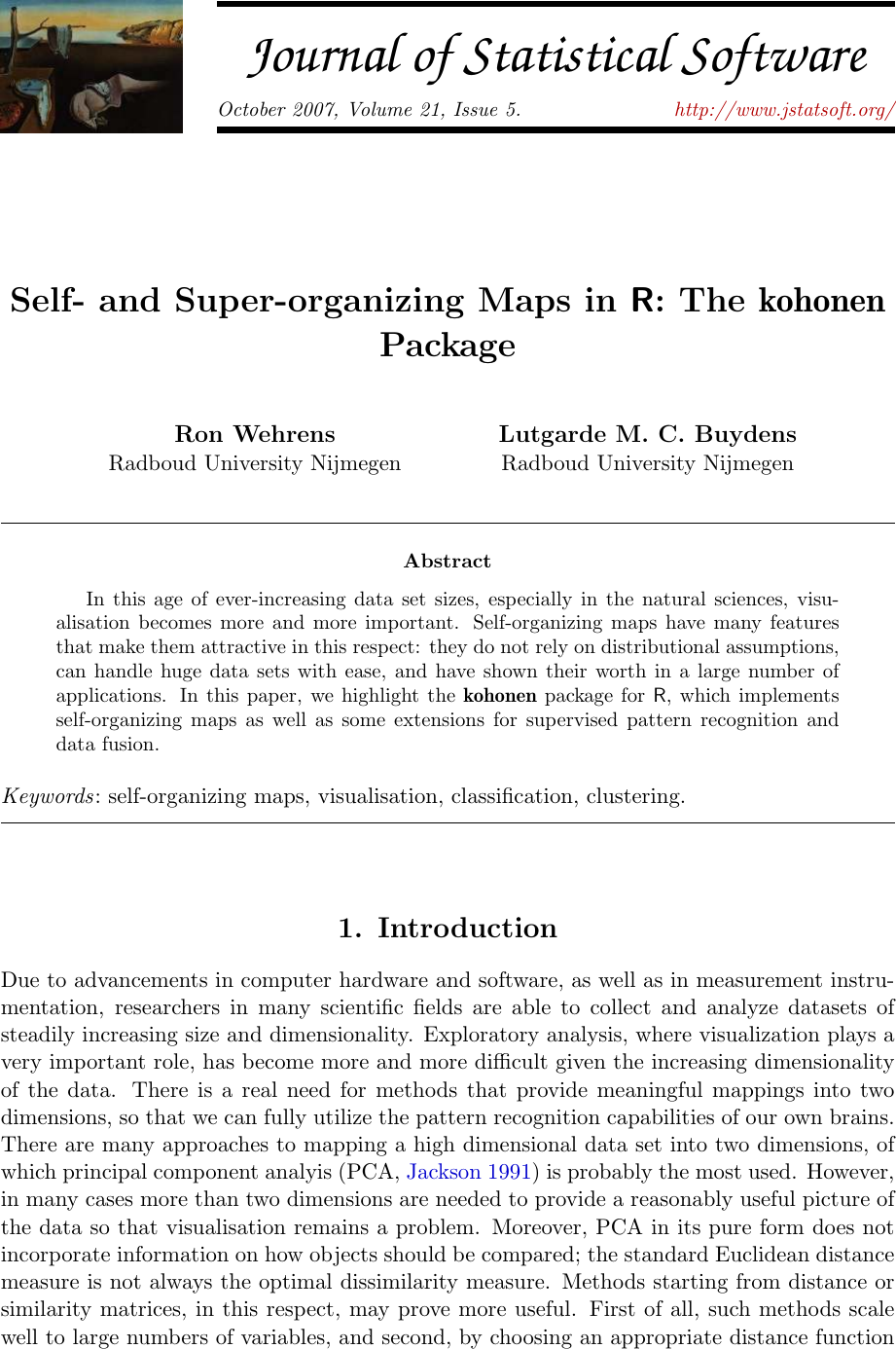 Self And Super organizing Maps In R: The Kohonen Package manual 2007