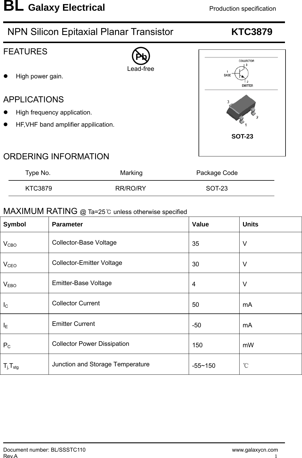 KTC3879 Datasheet. Www.s manuals.com. Galaxy