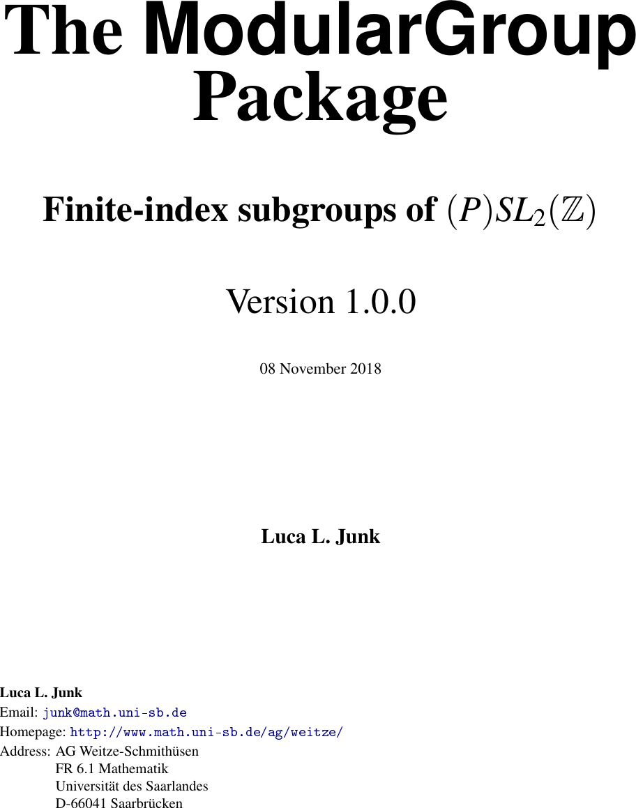 The ModularGroup Package Manual