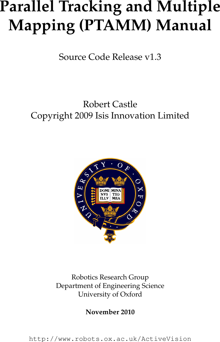 Parallel Tracking And Multiple Mapping (PTAMM) Manual