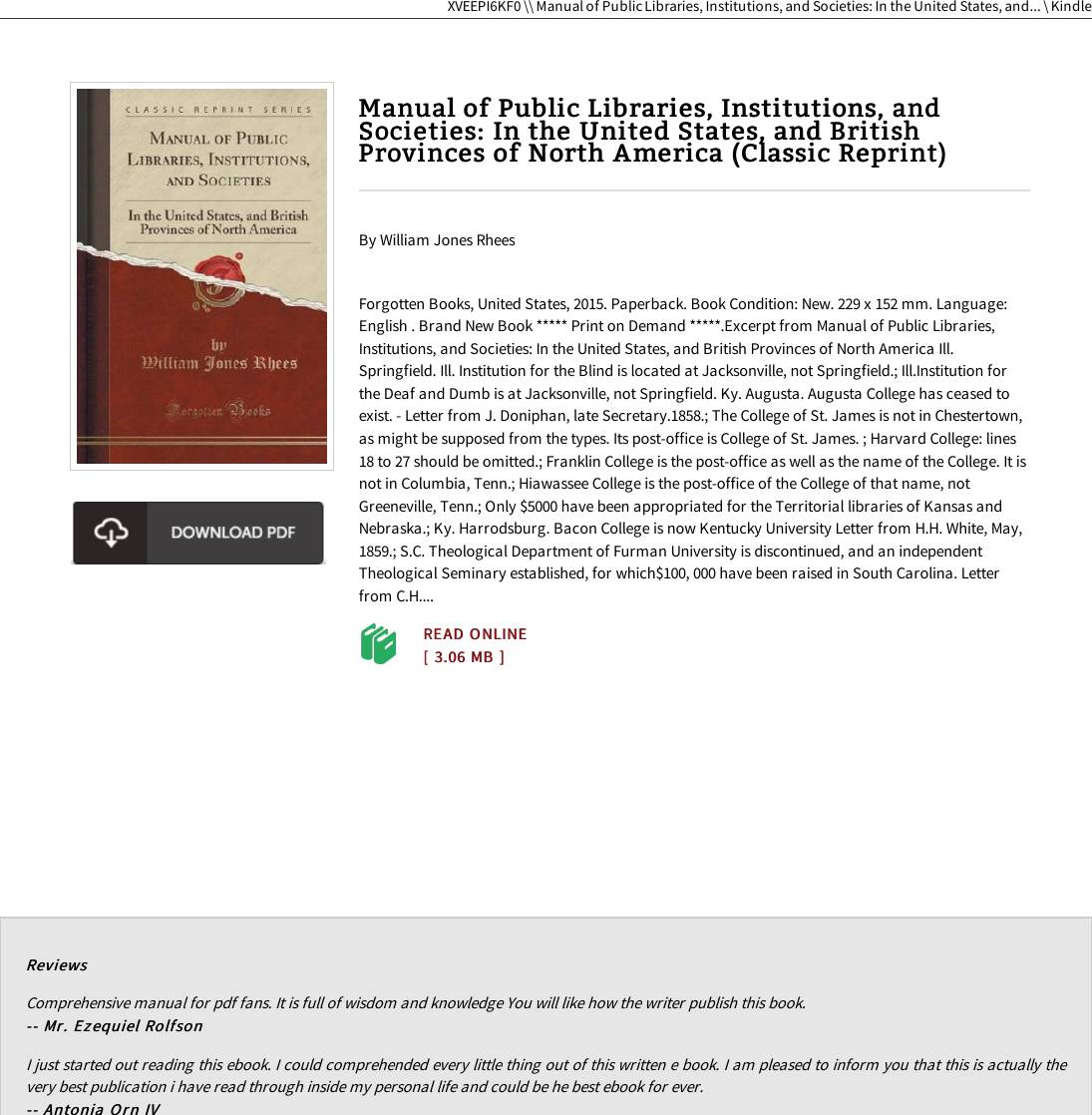 Book / Manual Of Public Libraries, Institutions, And Societies: In The ...