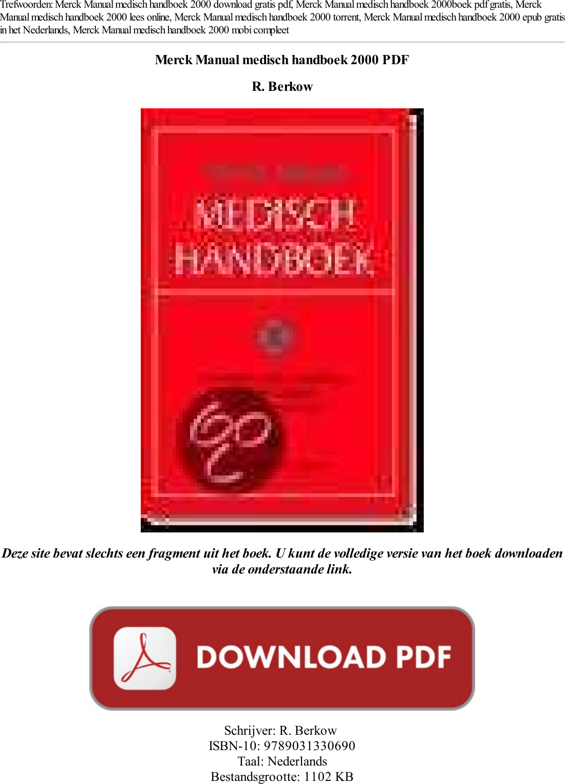 Merck Manual Medisch Handboek 2000 PDF / EPUB [POC4ARU1UP] POC4ARU1UP