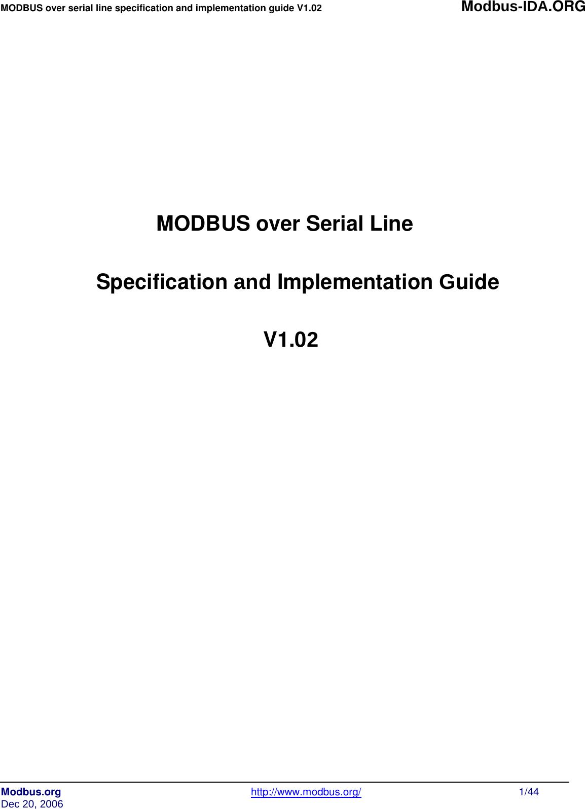 Specification And Implementation Guide For MODBUS Over Serial Line