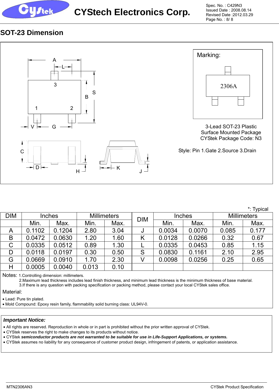 MTN2306AN3 Datasheet. Www.s manuals.com. Cystek
