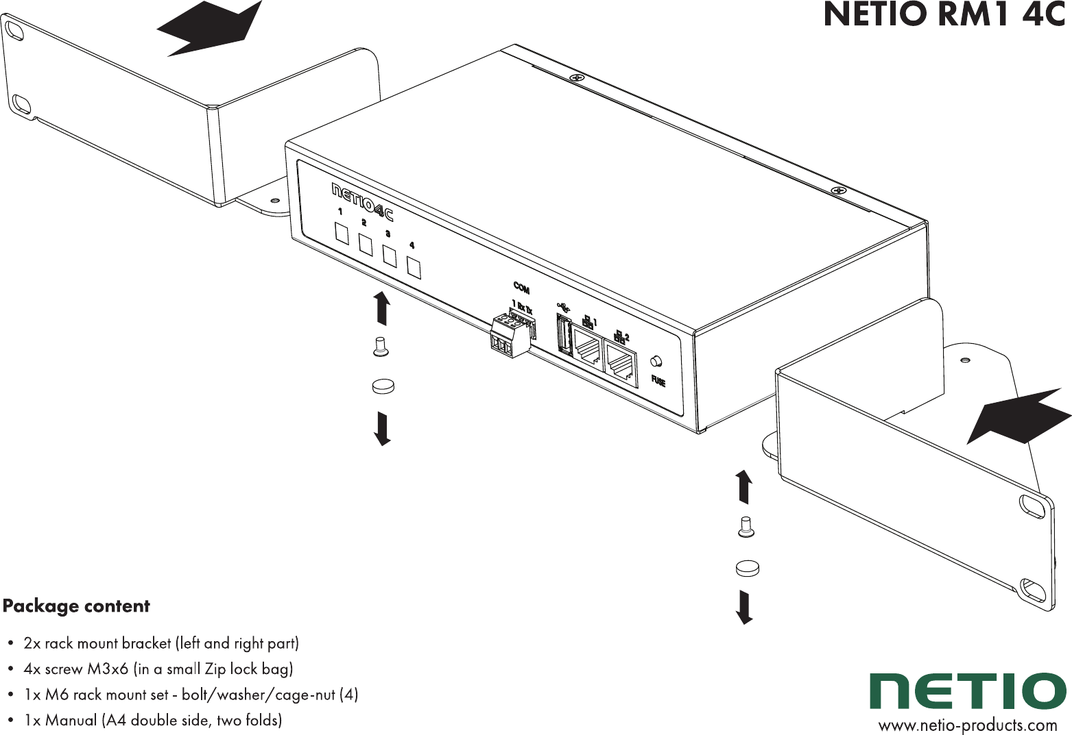 NETIO_RM1_4C outlines Netio 4c rack mount kits