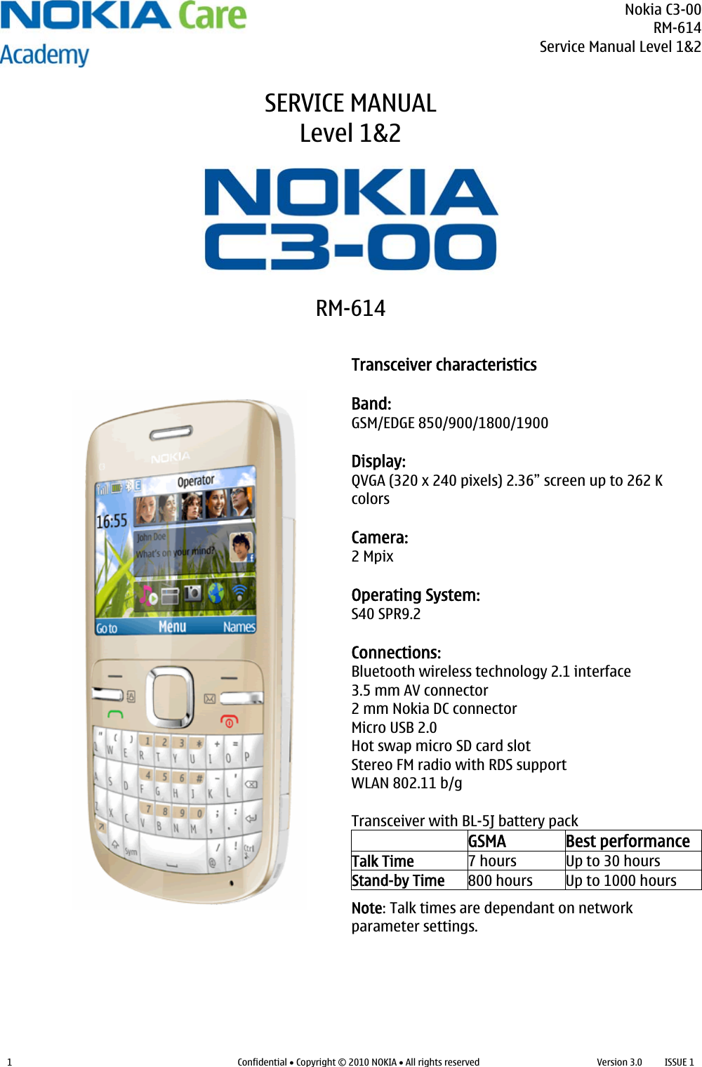 Nokia C3 00 RM 614 Service Manual L1L2 1,2