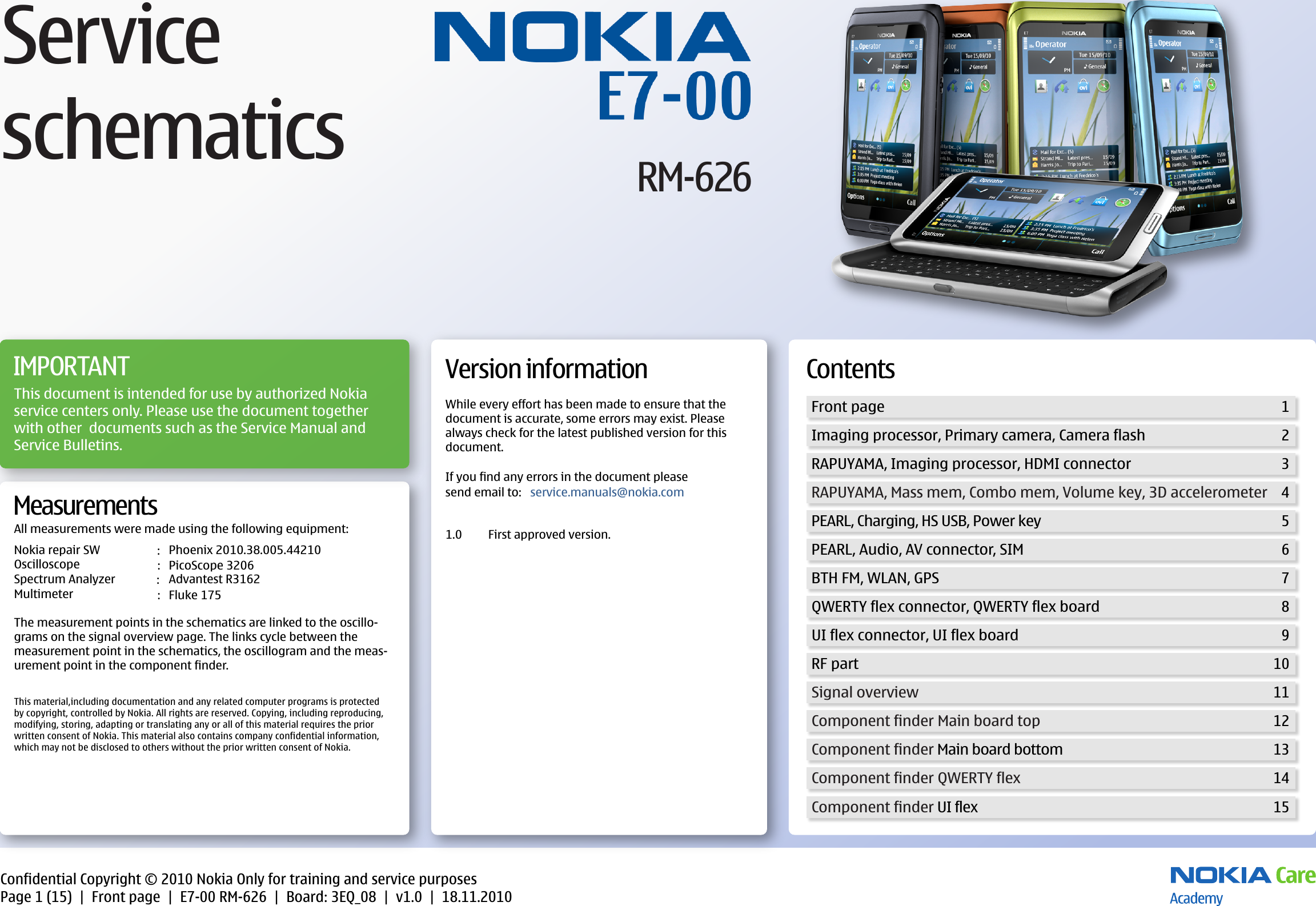 E7 00 RM 626 Full Service Schematics Nokia V1
