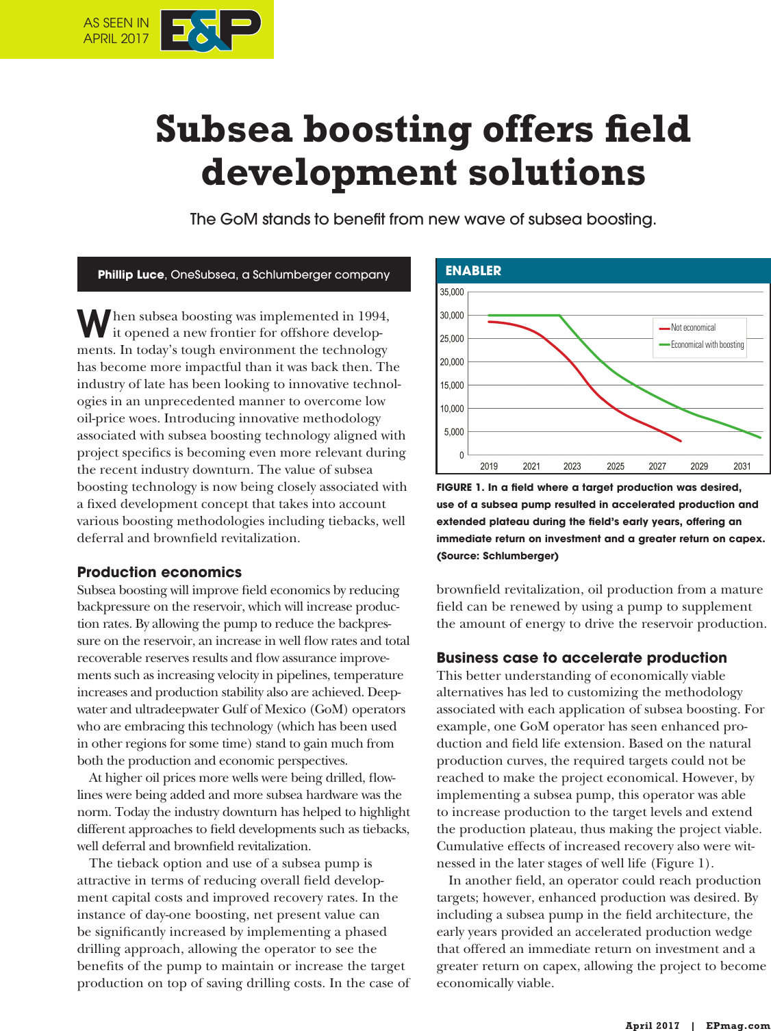 Subsea Boosting Offers Field Development Solutions E&P April 2017 Onesubsea