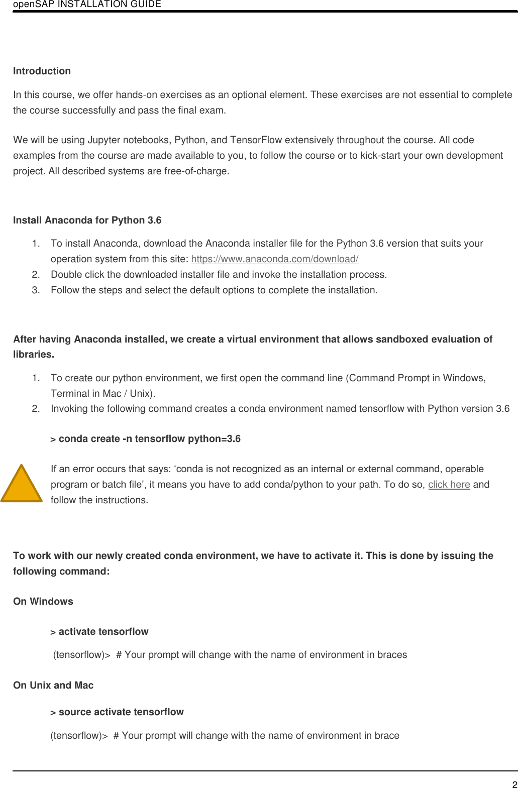 OpenSAP_ml2_Week_1_InstallationGuide_Anaconda Open SAP Ml2 Week 1 Installation Guide Anaconda