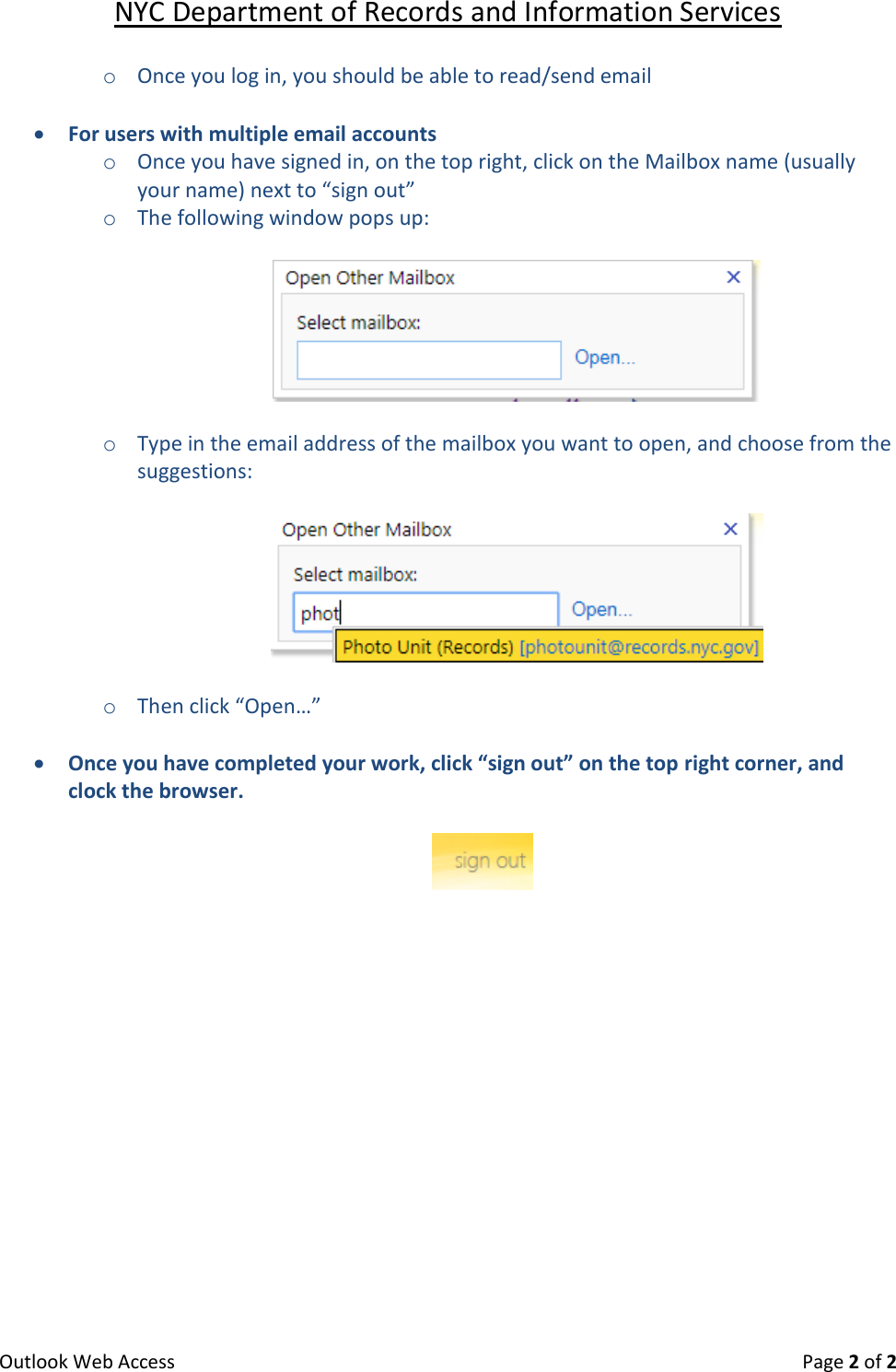 Outlook Web Access Instructions