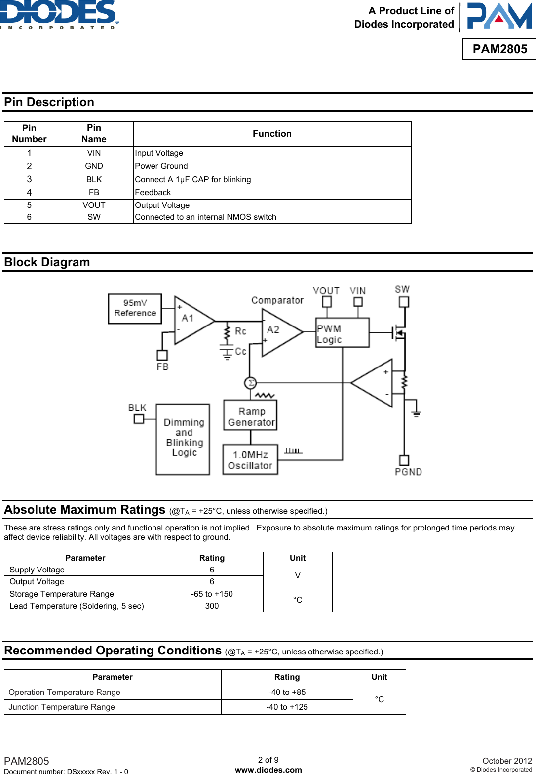 PAM2805 Datasheet. Www.s manuals.com. Diodes