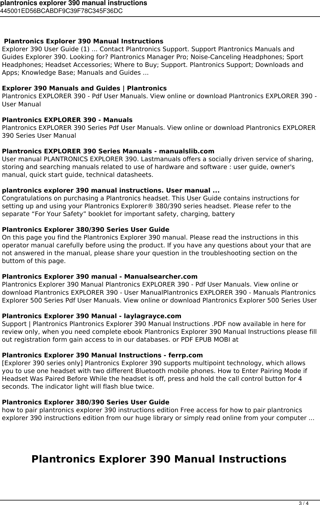 Plantronics Explorer 390 Manual Instructions