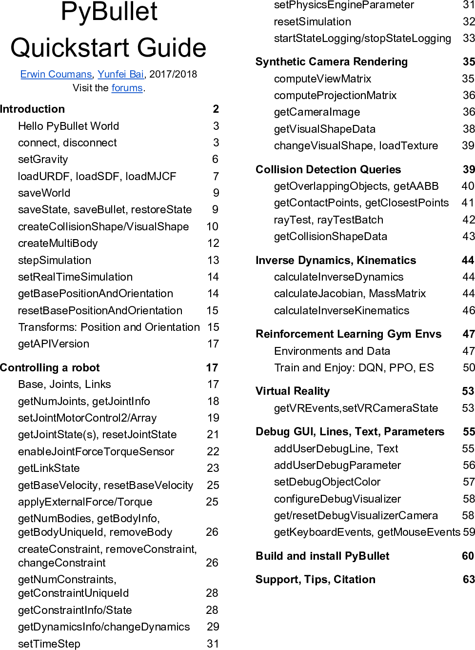Pybullet Quickstart Guide