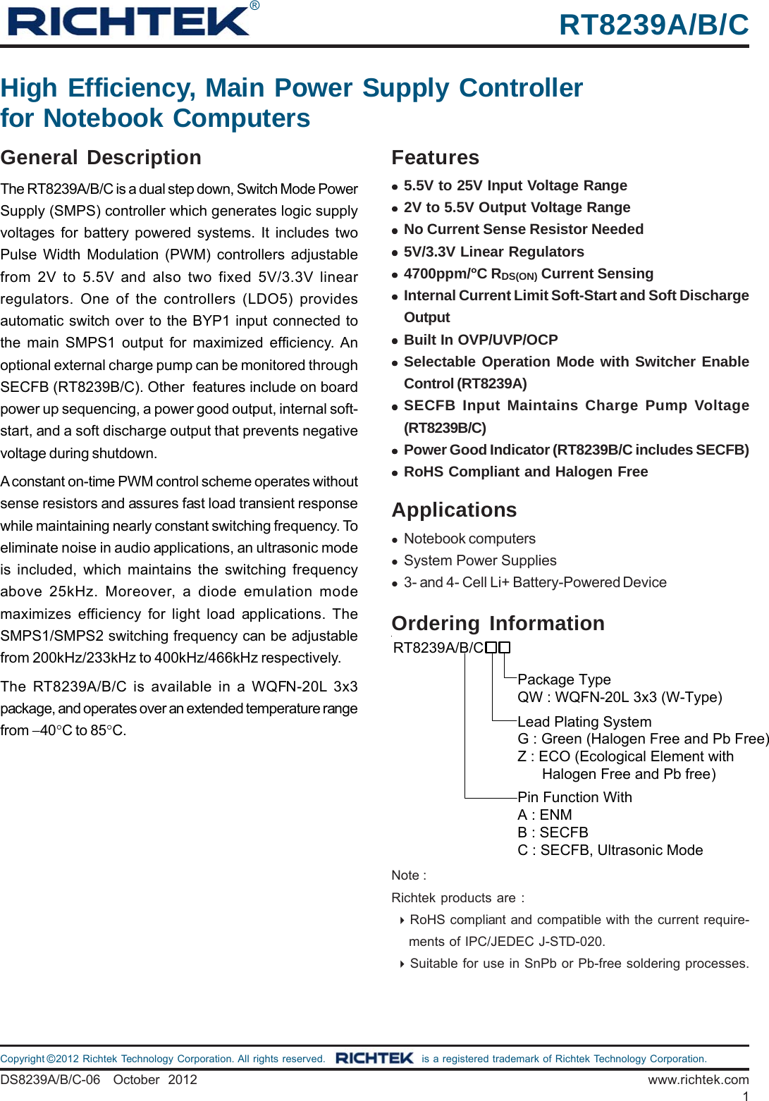 RT8239A, RT8239B, RT8239C Datasheet. Www.s manuals.com. R06 Richtek