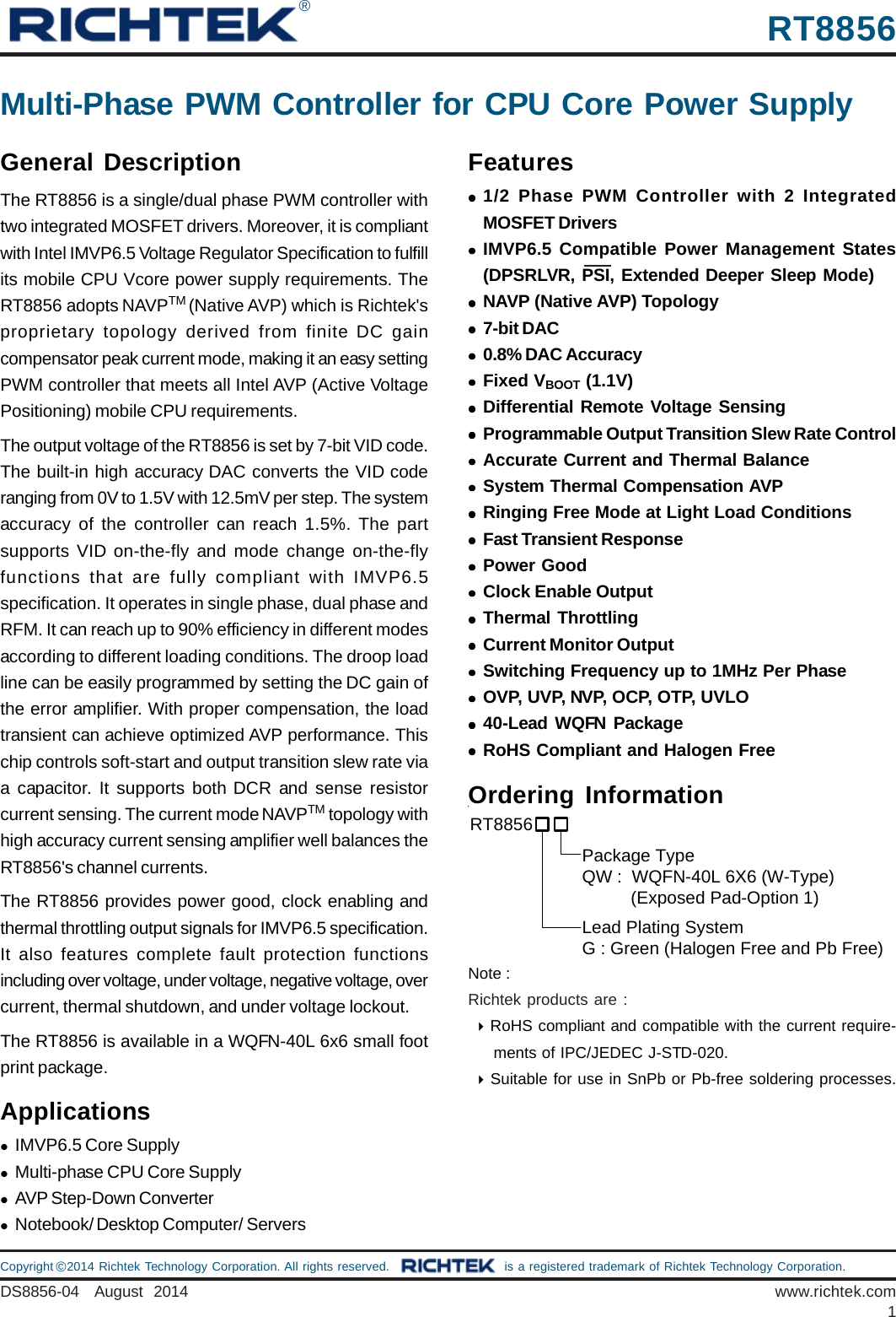 RT8856 Datasheet. Www.s manuals.com. R04 Richtek