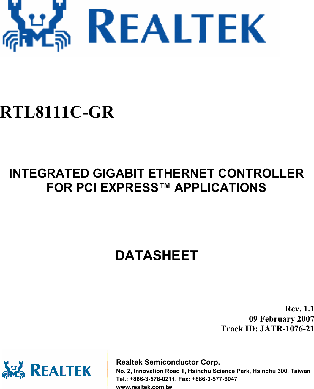 Realtek RTL8111C GR Datasheet 1.1 R1.1