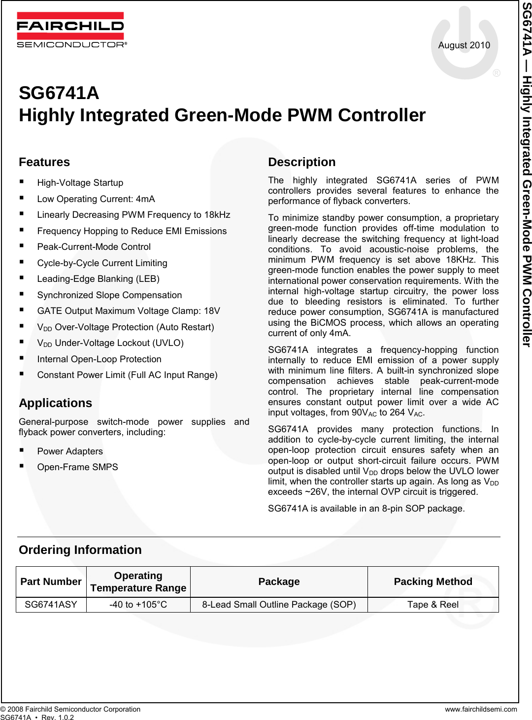 SG6741A — Highly Integrated Green Mode PWM Controller Fairchild