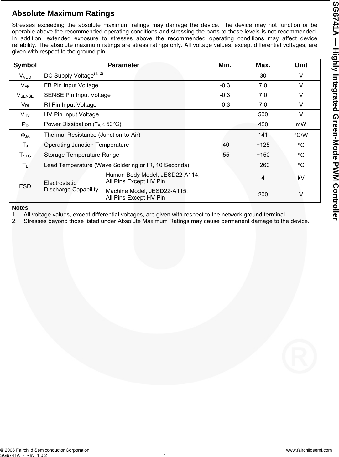 SG6741A — Highly Integrated Green Mode PWM Controller Fairchild