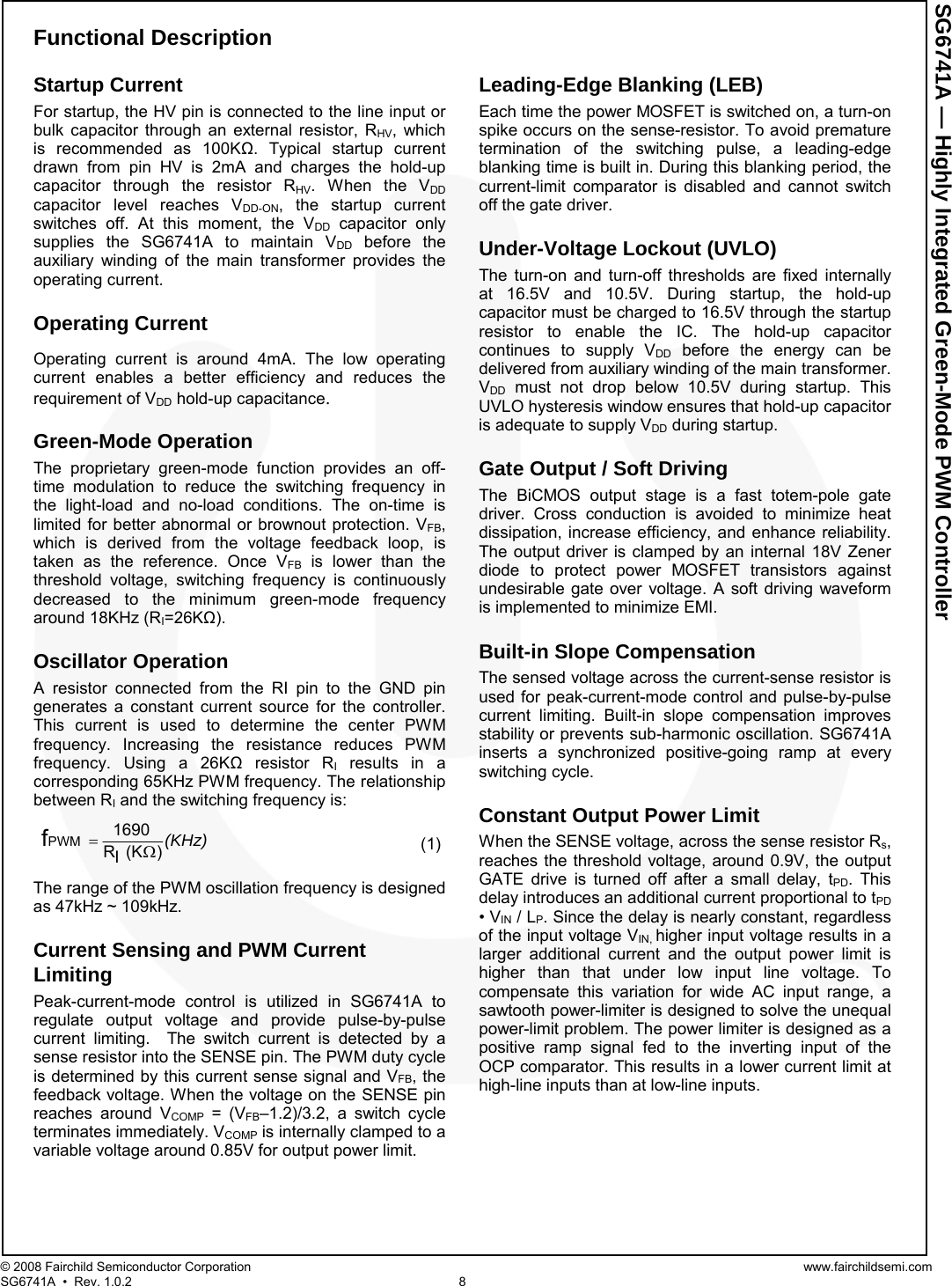SG6741A — Highly Integrated Green Mode PWM Controller Fairchild
