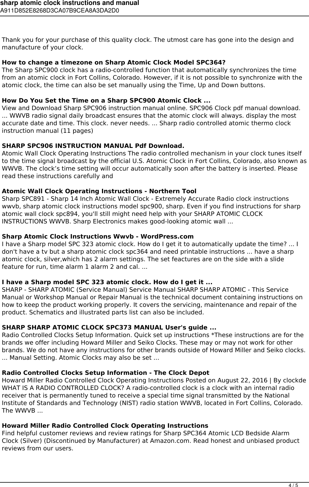 Sharp Atomic Clock Instructions And Manual Sharp Atomic Clock Instructions And Manual