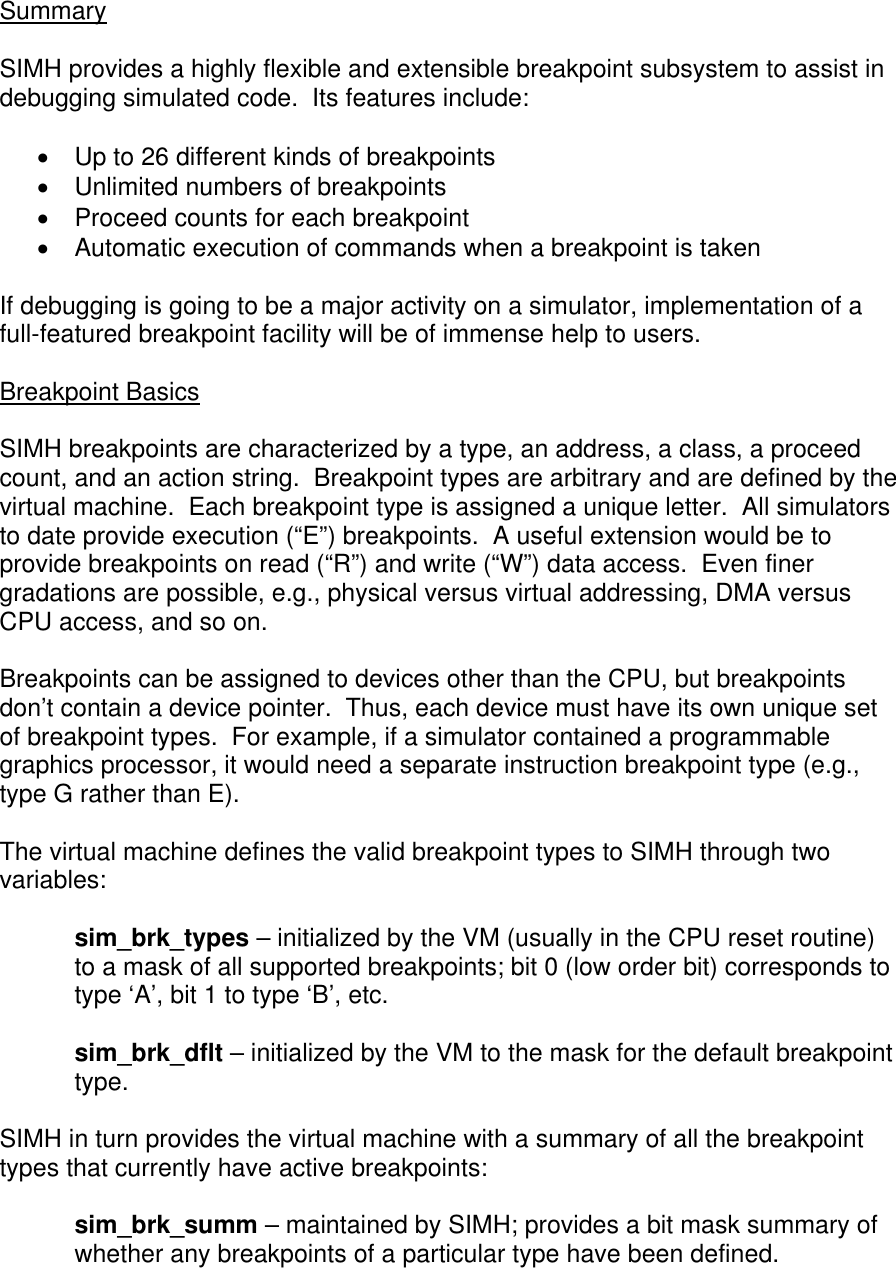The SIMH Breakpoint Subsystem PDF Breakpoints