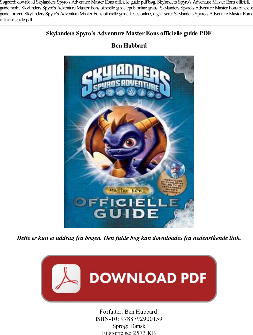 Skylanders Spyro's Adventure Master Eons Officielle Guide Pdf Epub Bog ...