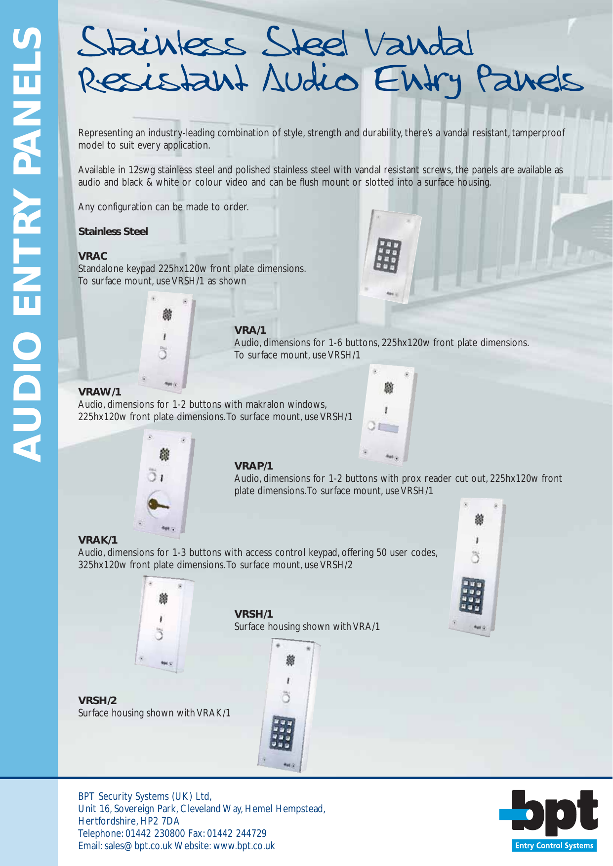 Stainless Steel Vandal Resistant Audio Entry Panels