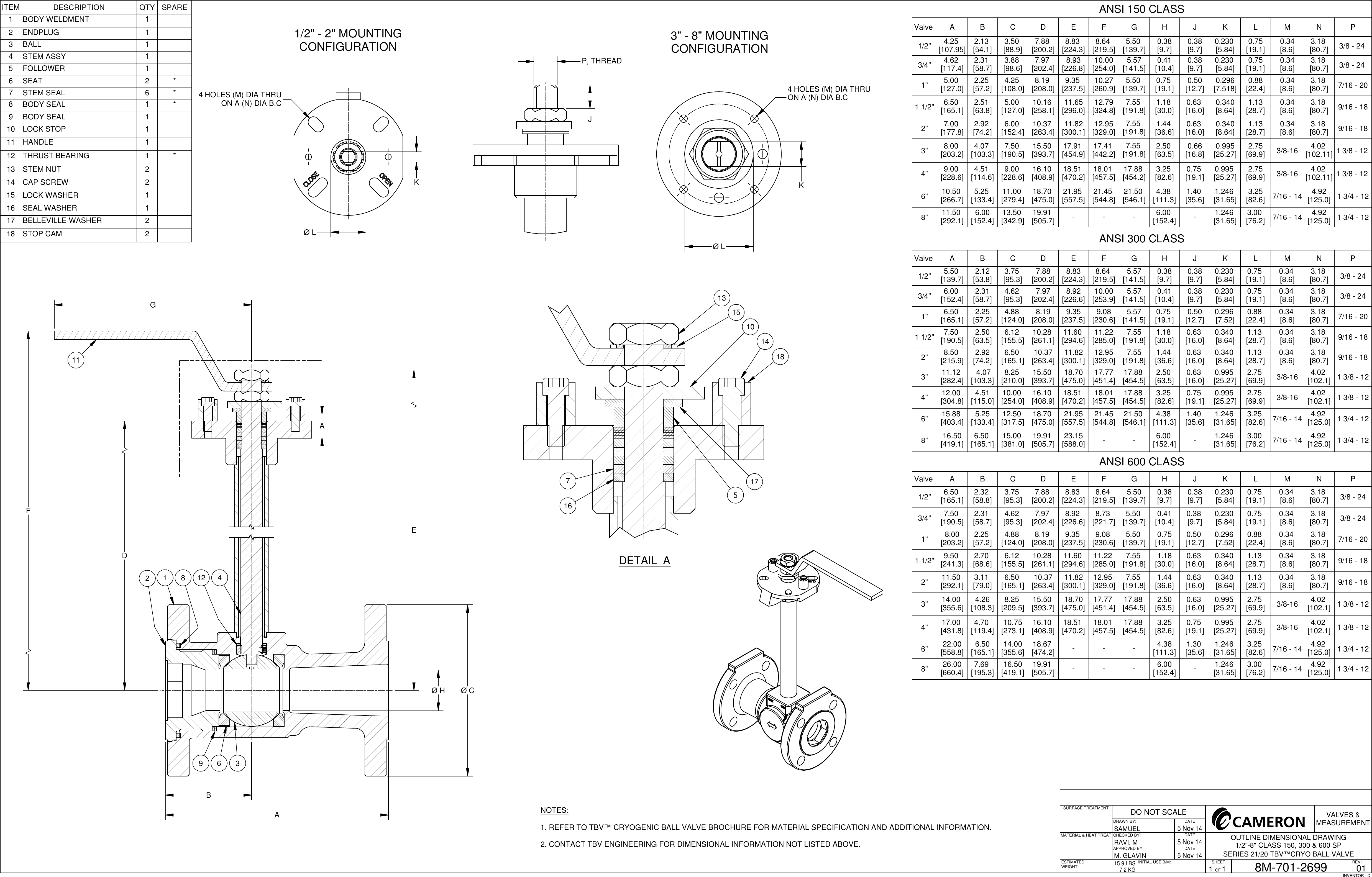 8M 701 2699.idw Tbv series 21 20 cryogenic ball valve technical drawing