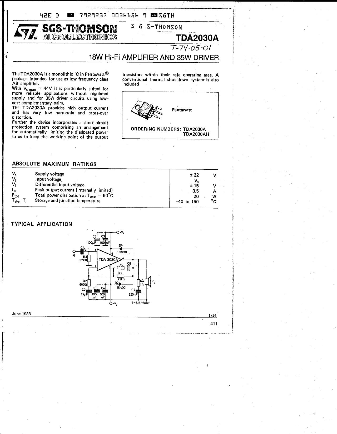 TDA2030A Datasheet. Www.s manuals.com. St