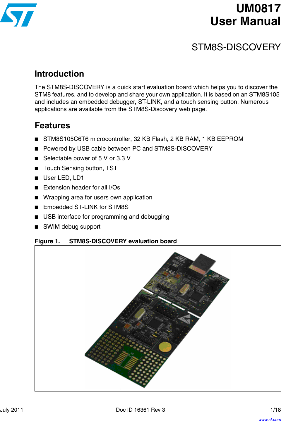 STM8S DISCOVERY User Manual