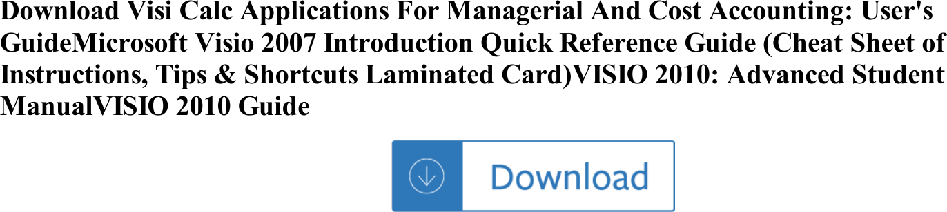 Visi Calc Applications For Managerial And Cost Accounting: User's ...