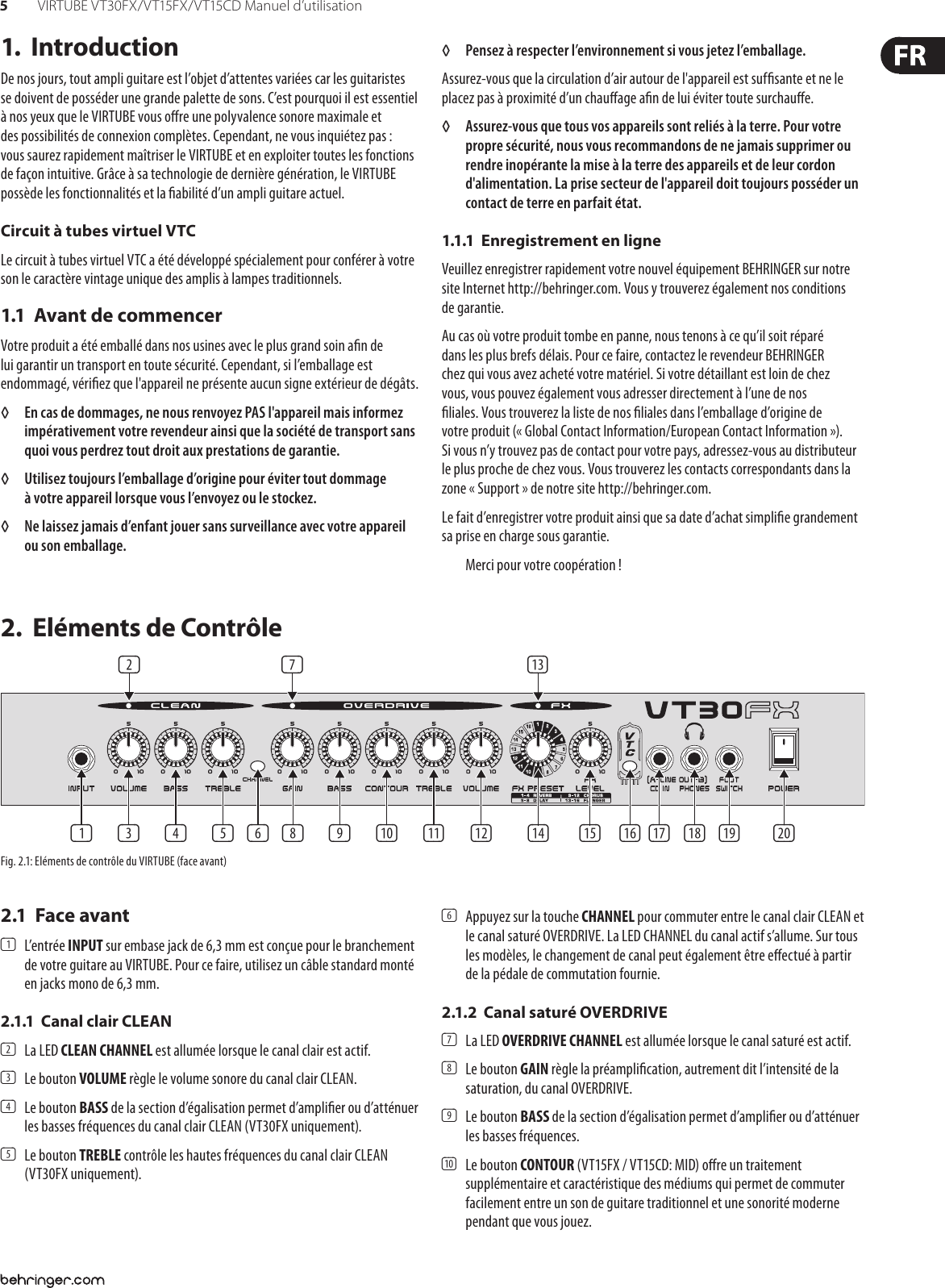 VIRTUBE VT30FX/VT15FX/VT15CD Behringer VT30FX User Manual (French ...