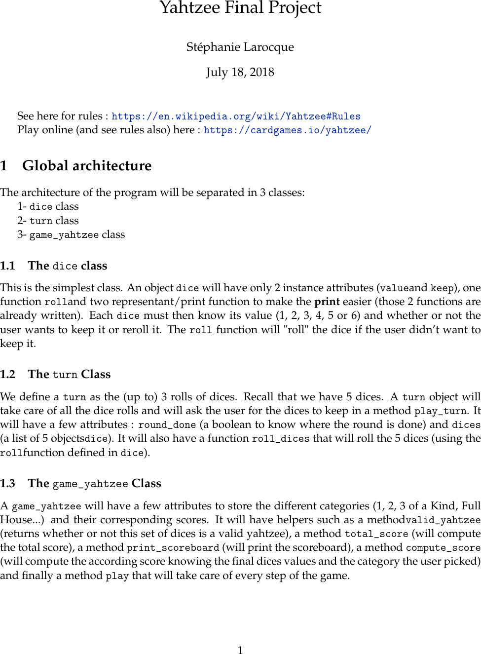 Yahtzee Instructions