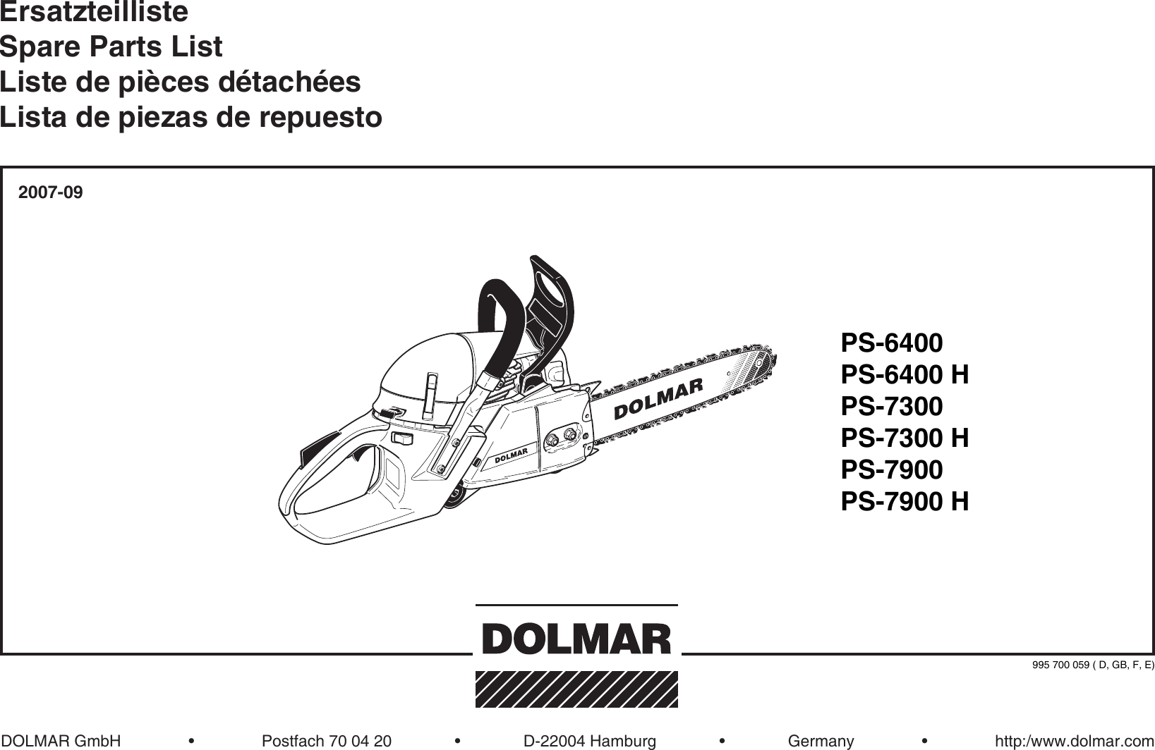 Dolmar Gasoline Chain Saws Ps 6400 Users Manual 995700059 2007 05