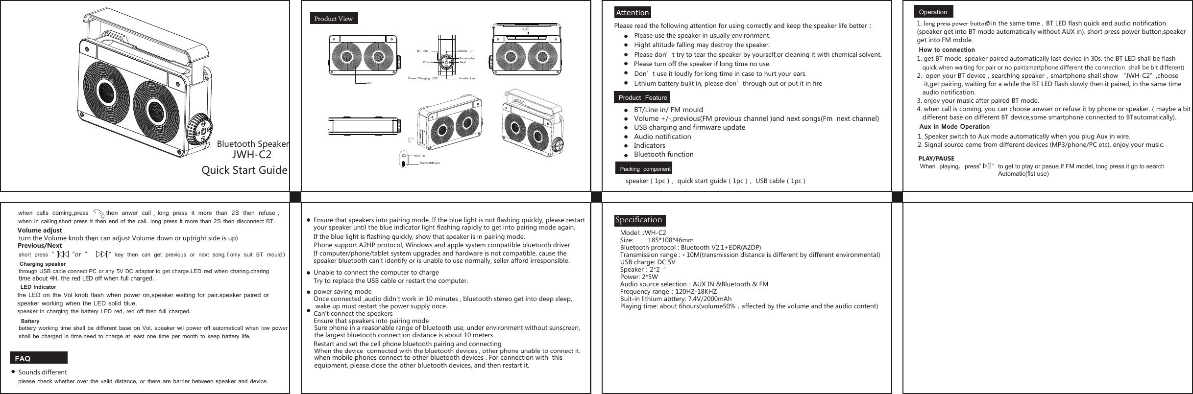 Dongguan Jin wen hua digital technology JWH-C2 Bluetooth speakers User ...