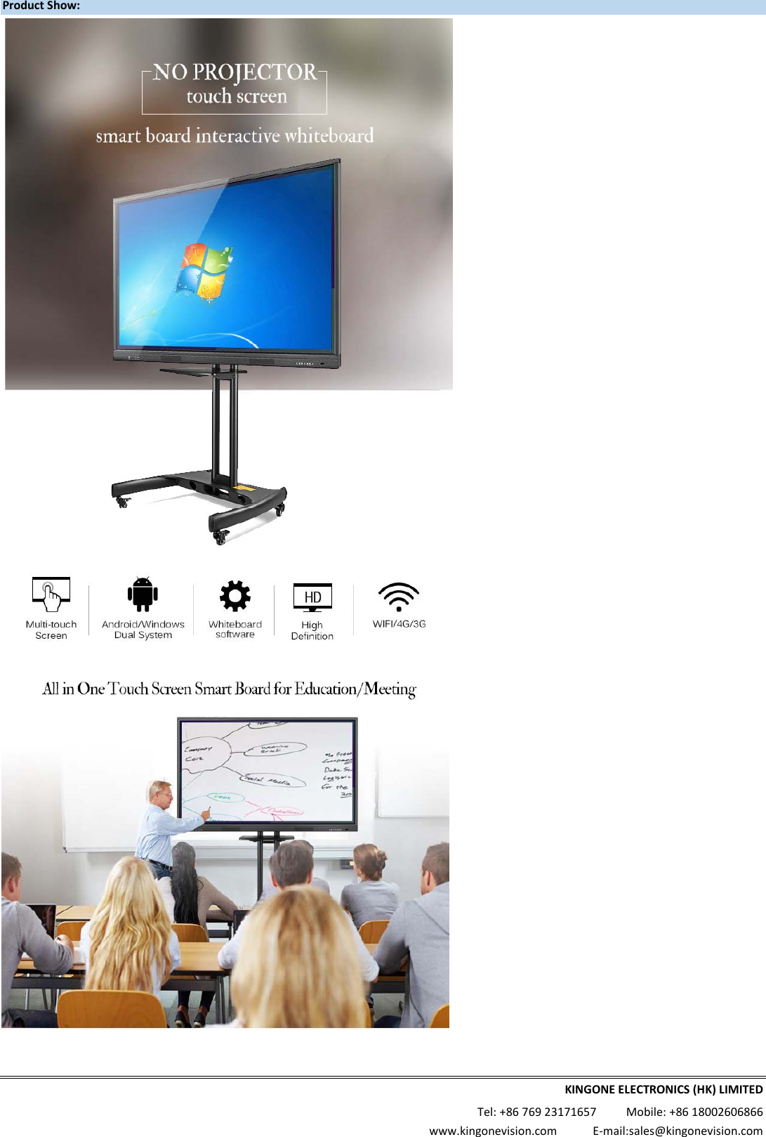Dongguan Kingone Electronics Technology GQ-65A Touch Screen Smart Board User Manual ...