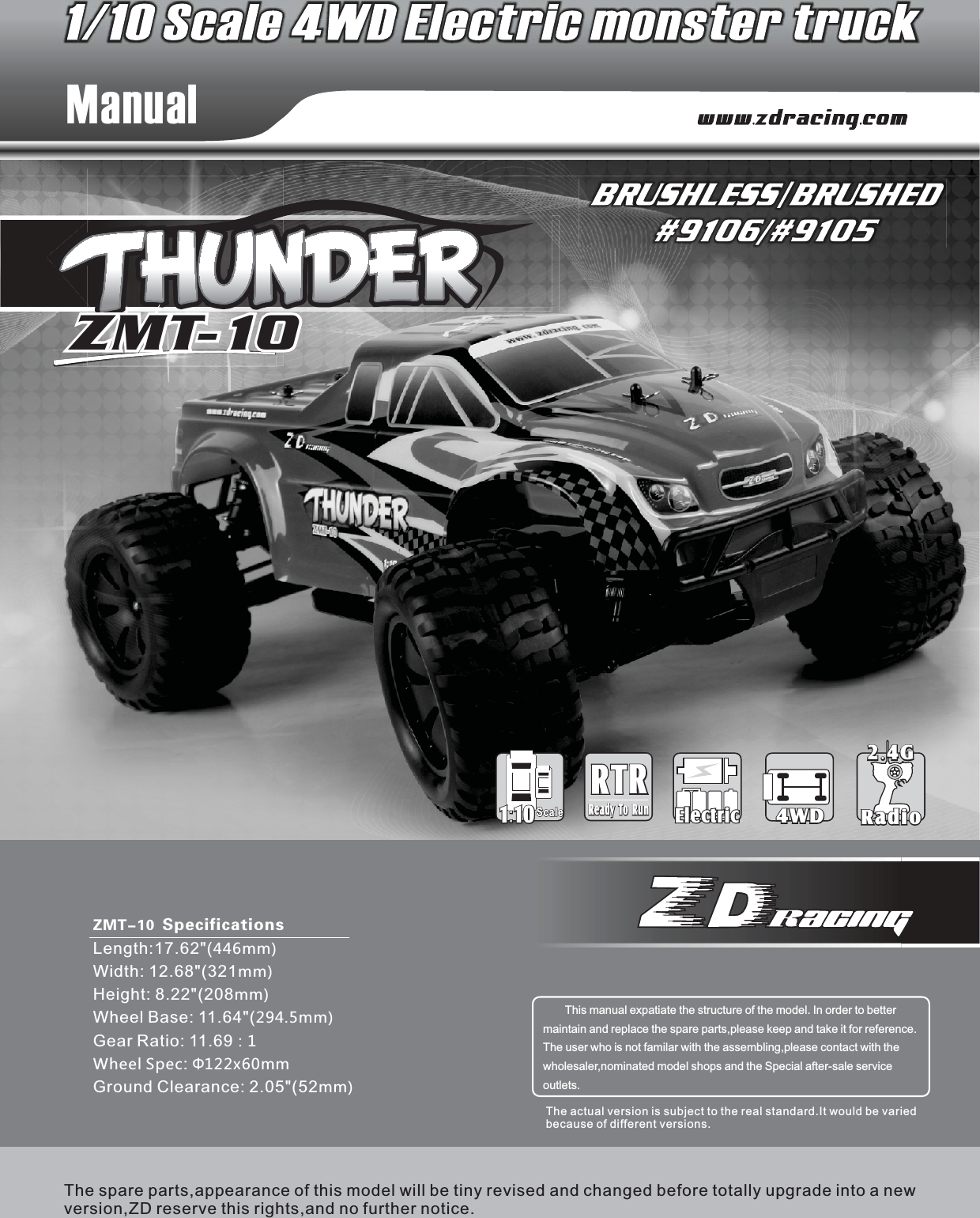 Dongguan ZD Hobby B-10E RC MODEL CARS User Manual ZMT 10 ZD10427 S EN ...