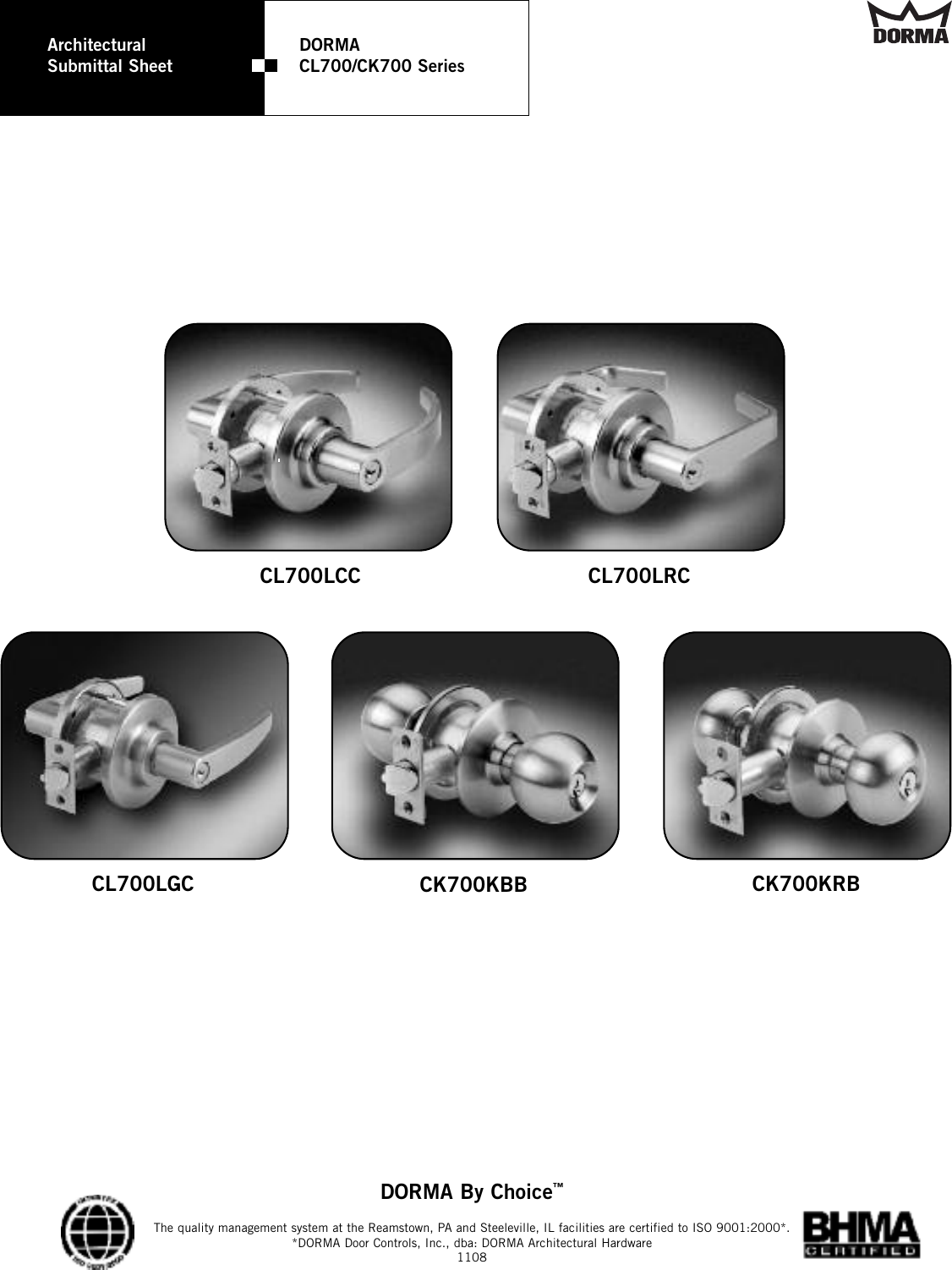 Dorma Architectural Submittal Sheet 8900 CL/CK700 Series Arch sbmtl ...