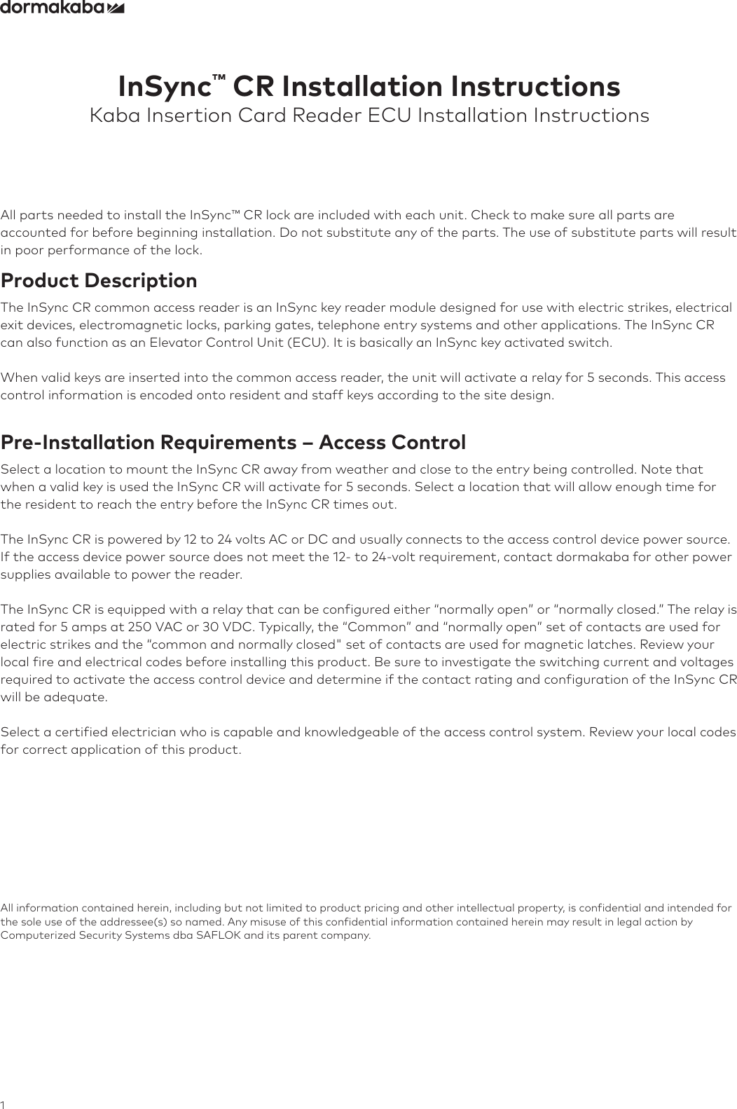 DormaKaba Multihousing In Sync CR Installation Instructions LIT1003 05 ...