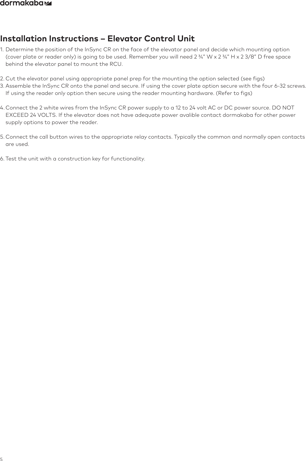 DormaKaba Multihousing In Sync CR Installation Instructions LIT1003 05 ...