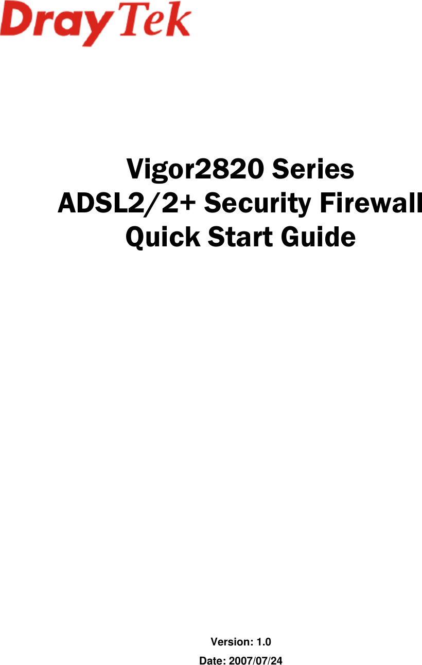 Draytek Vigor 2820 Series Users Manual QS Vigor2820 V1.0